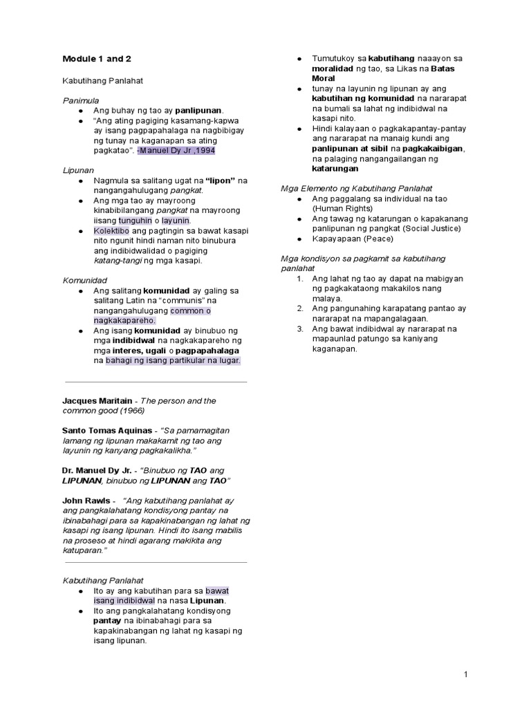Module 1 and 2: LIPUNAN, Binubuo NG LIPUNAN Ang TAO" | PDF