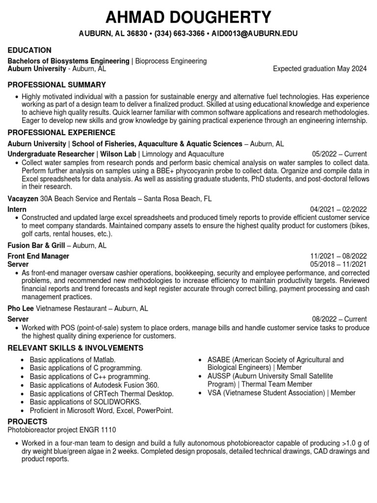 Ahmad Dougherty Resume Career Fair v8 | PDF | Point Of Sale | Engineering