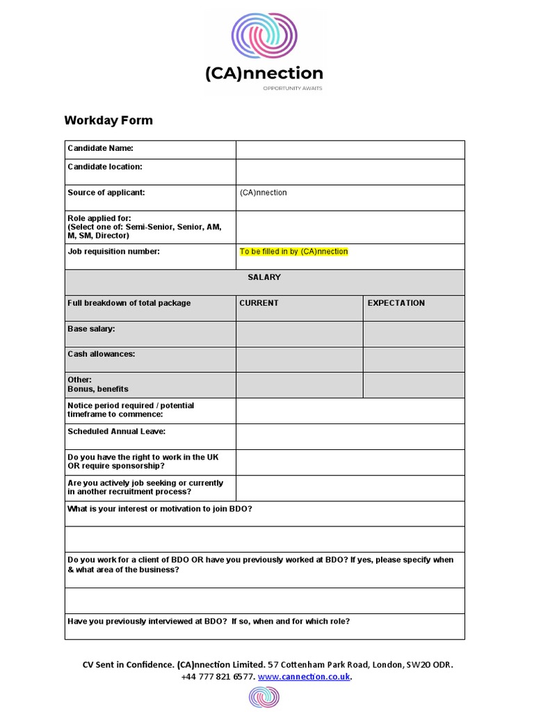 Workday Form Template | PDF