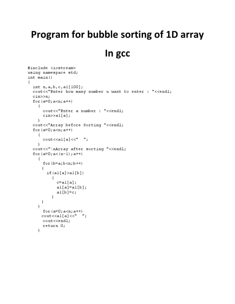 Program For Bubble Sorting of 1D Array | PDF | Computers