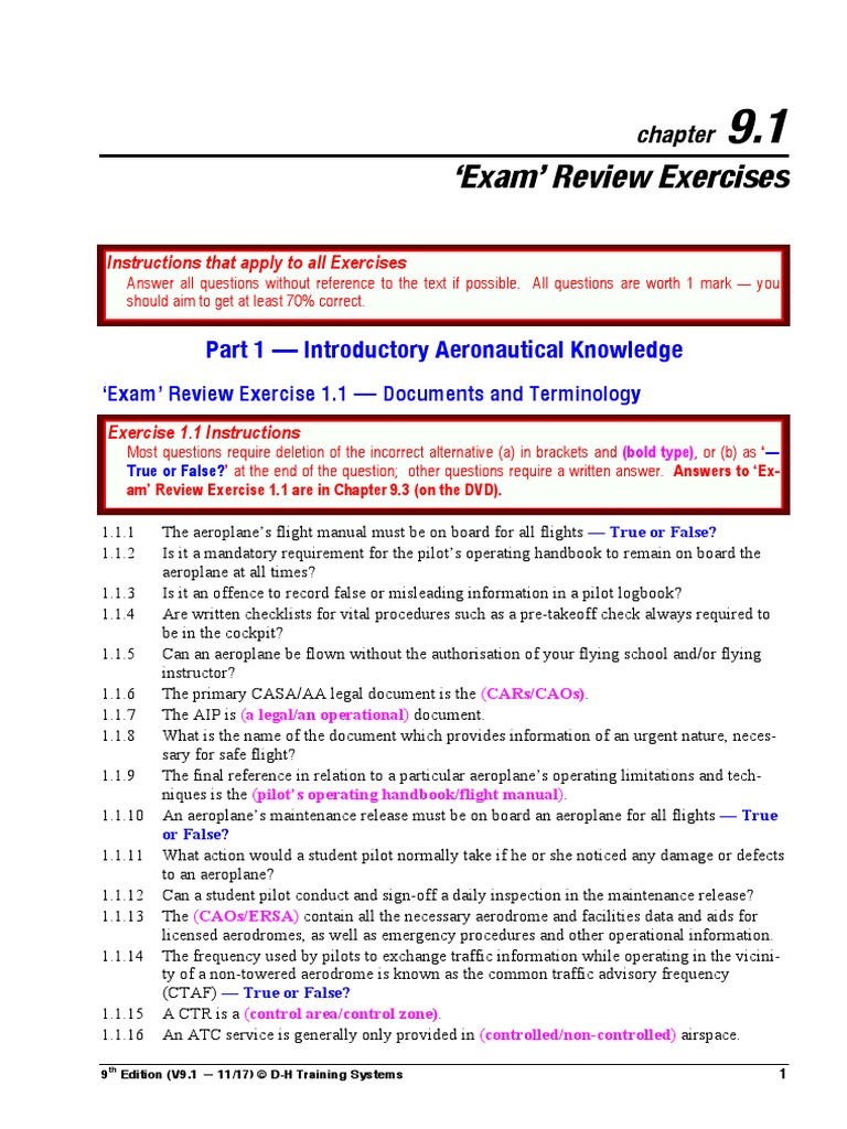 Exam' Review Exercises: Part 1 - Introductory Aeronautical Knowledge | PDF | Drag (Physics ...