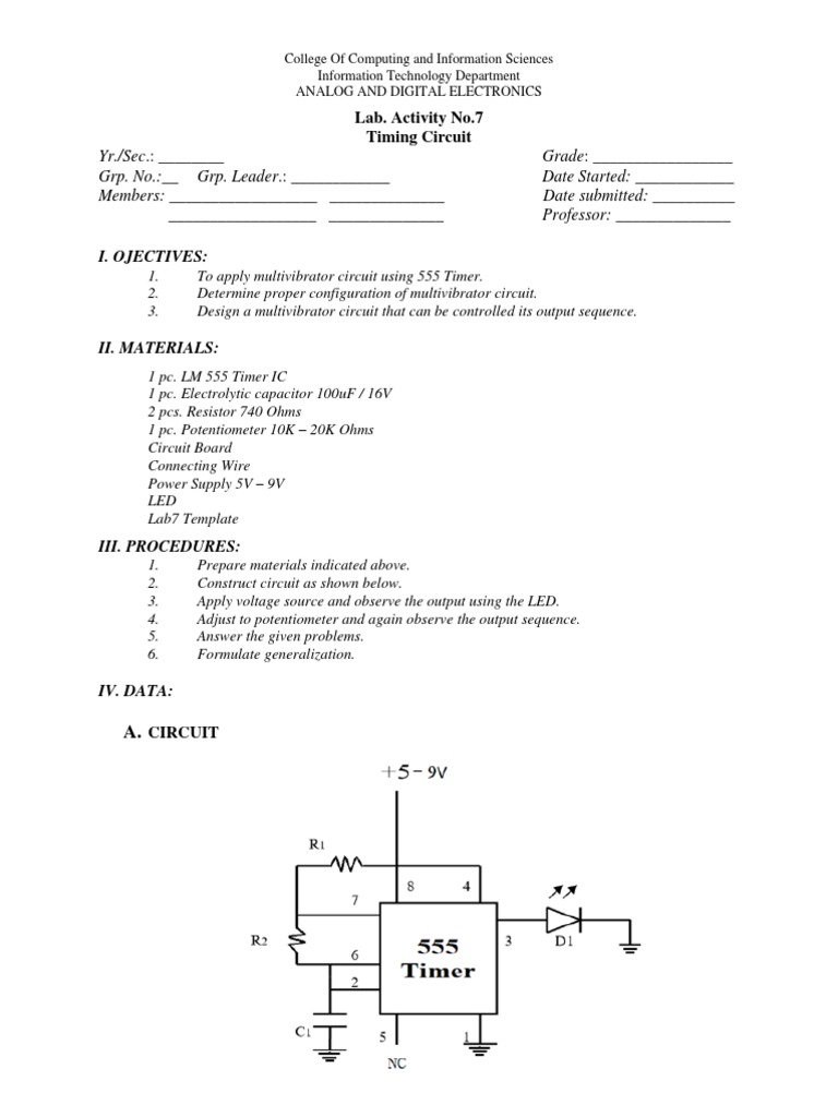 Lab No. 7 Timing Circuit | PDF | Technology & Engineering