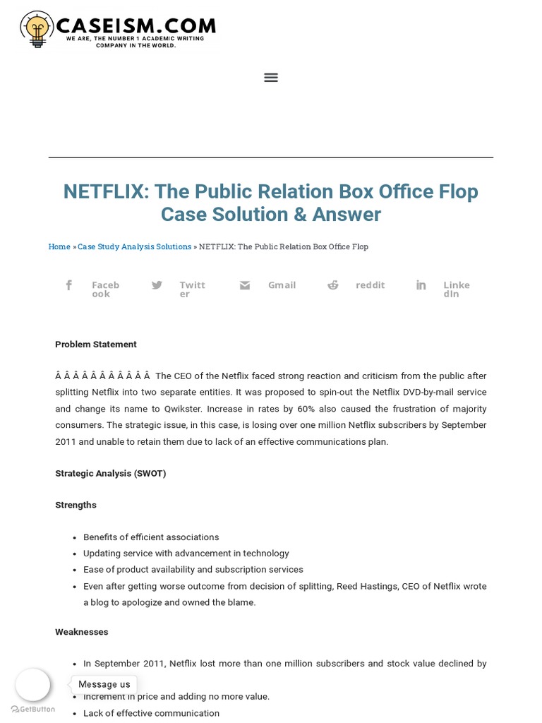 NETFLIX - The Public Relation Box Office Flop Case Study Solution For ...
