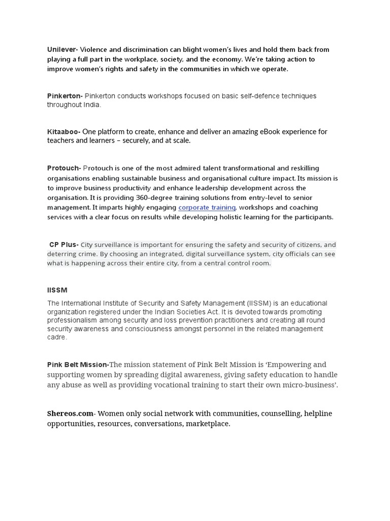 Pinkerton Conducts Workshops Focused On Basic Self-Defence Techniques Throughout India | PDF