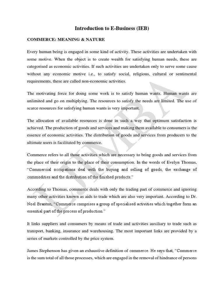 Introduction To E-Business (IEB) : Commerce: Meaning & Nature | PDF | E ...