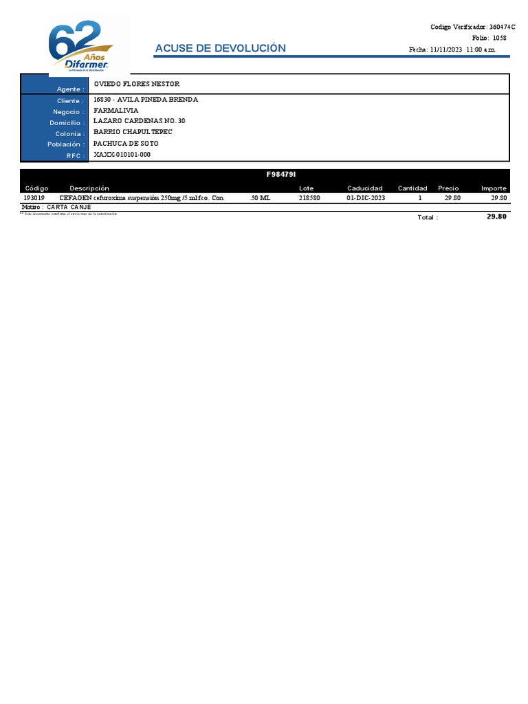 Acuse de Devolucion | PDF