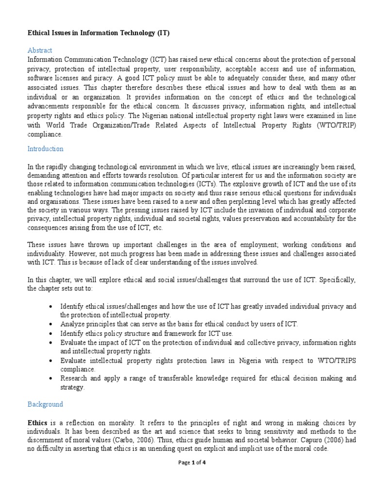 Ethical Issues In Information Technology Pdf Copyright Infringement