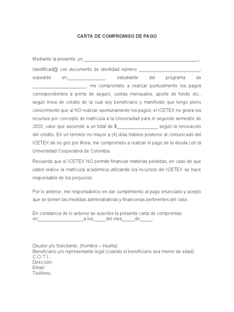 Carta de Compromiso de Pago 2020-2 | PDF