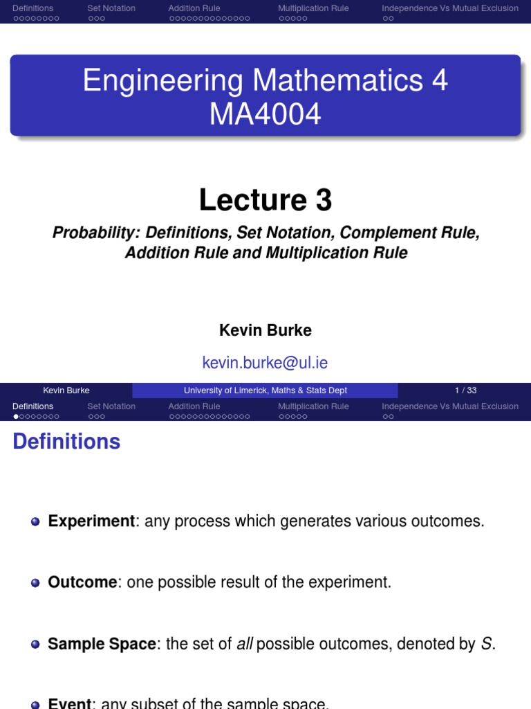 Lecture3 Probability Basics and Rules | PDF | Probability | Mathematics