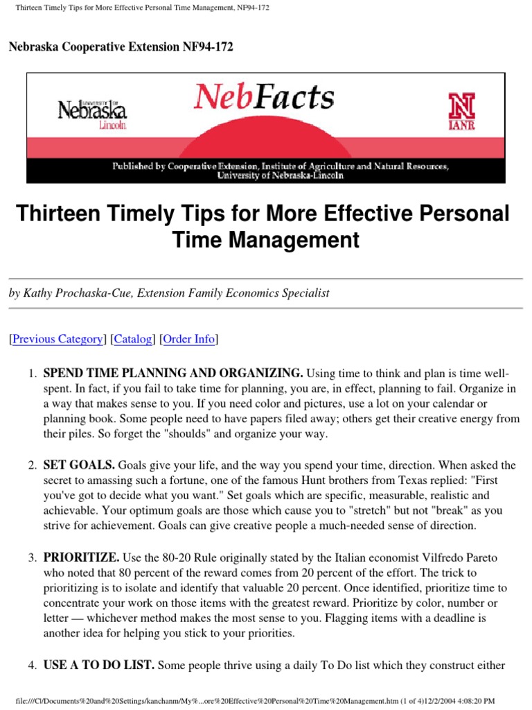Thirteen Timely Tips For More Effective Personal Time Management | PDF ...