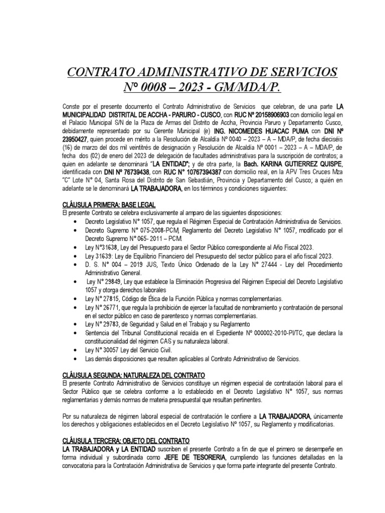 08 - Contrato Cas 02 - 2023 - Karina Gutierrez Quispe - Jefe Tesoreria ...