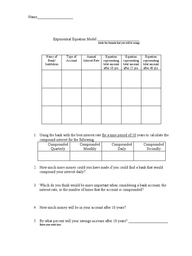 Choosing a Bank Worksheet | PDF