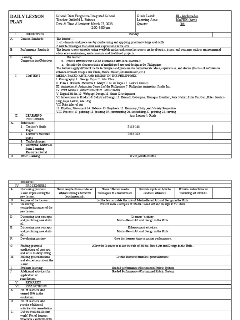 MAPEH 10 ARTS 3rd Grading 2 | PDF | Learning | Cognition