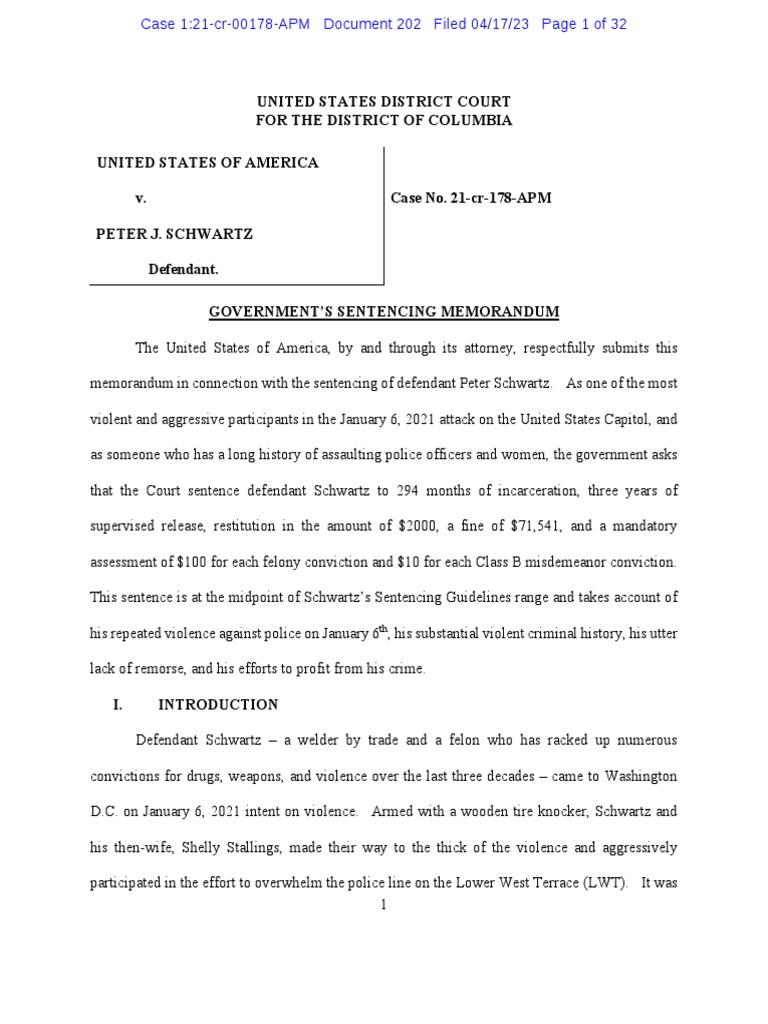 DOJ Sentencing Memorandum For Peter Schwartz | PDF | United States ...