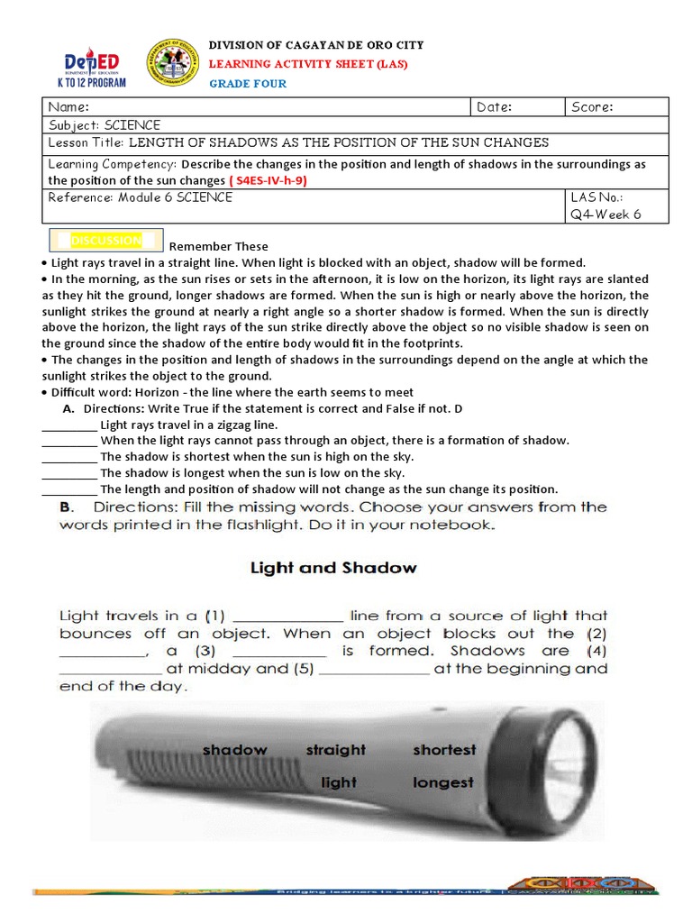 Length of Shadows and Sun Position | PDF
