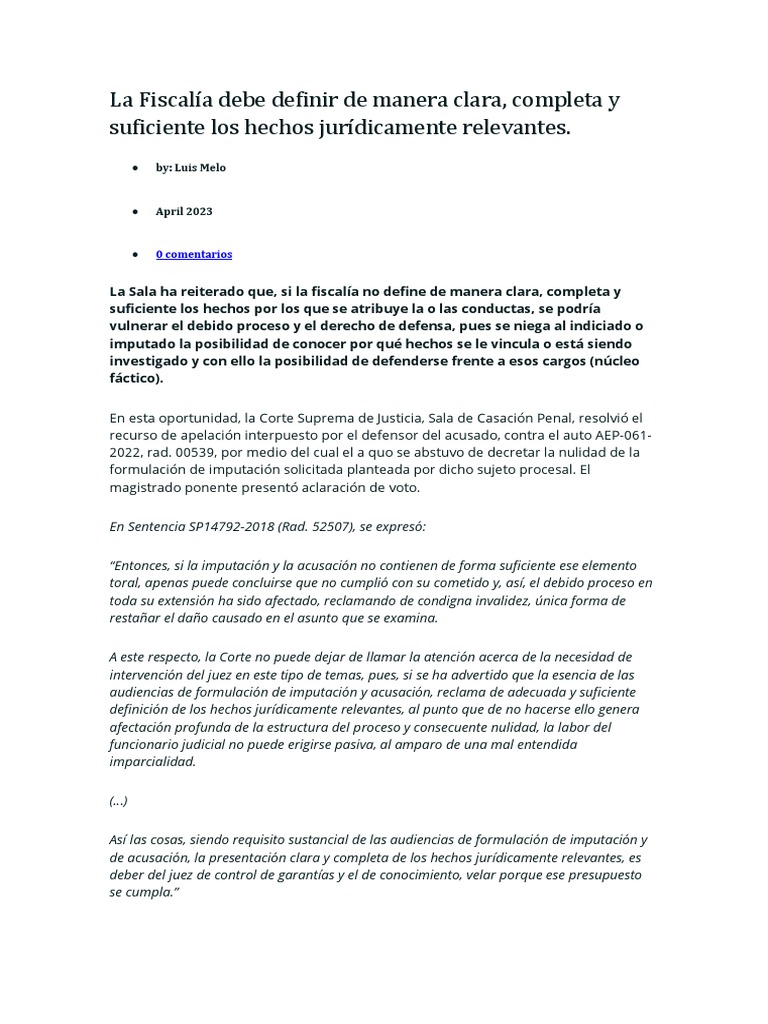 CSJ Fiscalia Debe Definir Los Hechos Juridicamente Relev | PDF | Sentencia (ley) | Debido al proceso