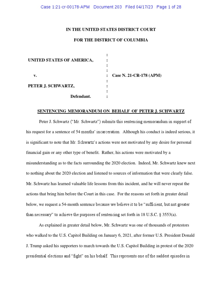 Peter Schwartz Sentencing Memorandum | Download Free PDF | Criminal ...