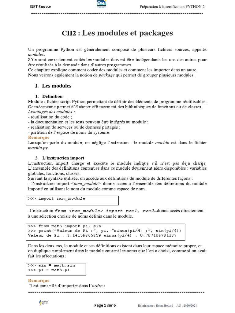 Chapitre2_Les-modules-et-packages | PDF | Python (Langage de programmation) | Programmation ...