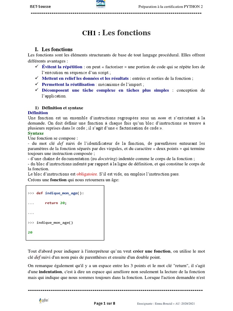 Chapitre1 Les-Fonctions | PDF | Python (Langage de programmation) | Ingénierie informatique