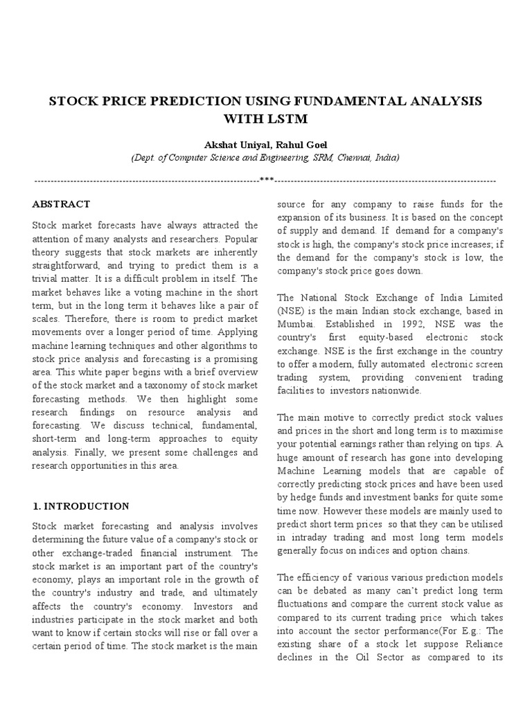 Predicting Stock Prices Using Fundamental Analysis with Long Short-Term Memory Networks | PDF ...