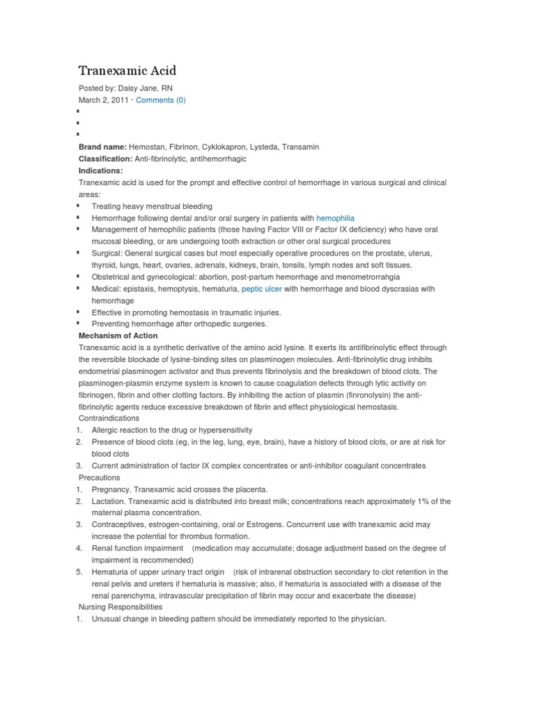 Tranexamic Acid | PDF | Coagulation | Bleeding
