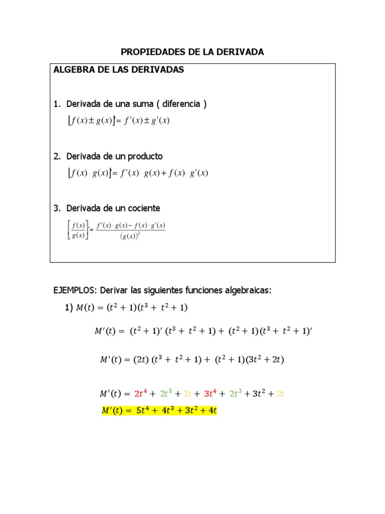 Reglas y Ejemplos de Derivadas Algebraicas | PDF | Derivado | Matemáticas