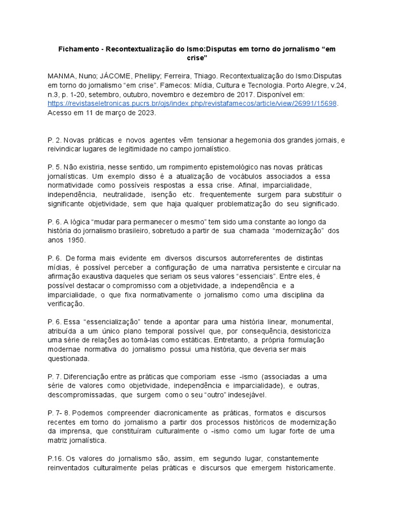 Recontextualização do Ismo no Jornalismo | PDF | Jornalismo