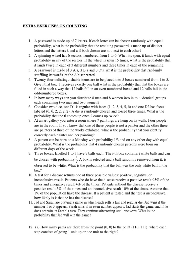 Probability And Combinatorics Problems Calculating Outcomes Of Random