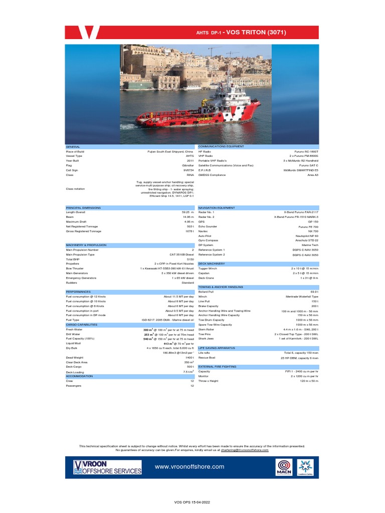 Vessel Particulars VOS Triton | PDF | Ships | Anchor
