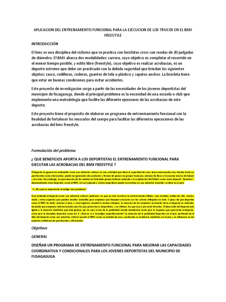 Implementacion Del Entrenamiento Funcional para La Ejecucion de Los Trucos en El BMX Freestyle ...