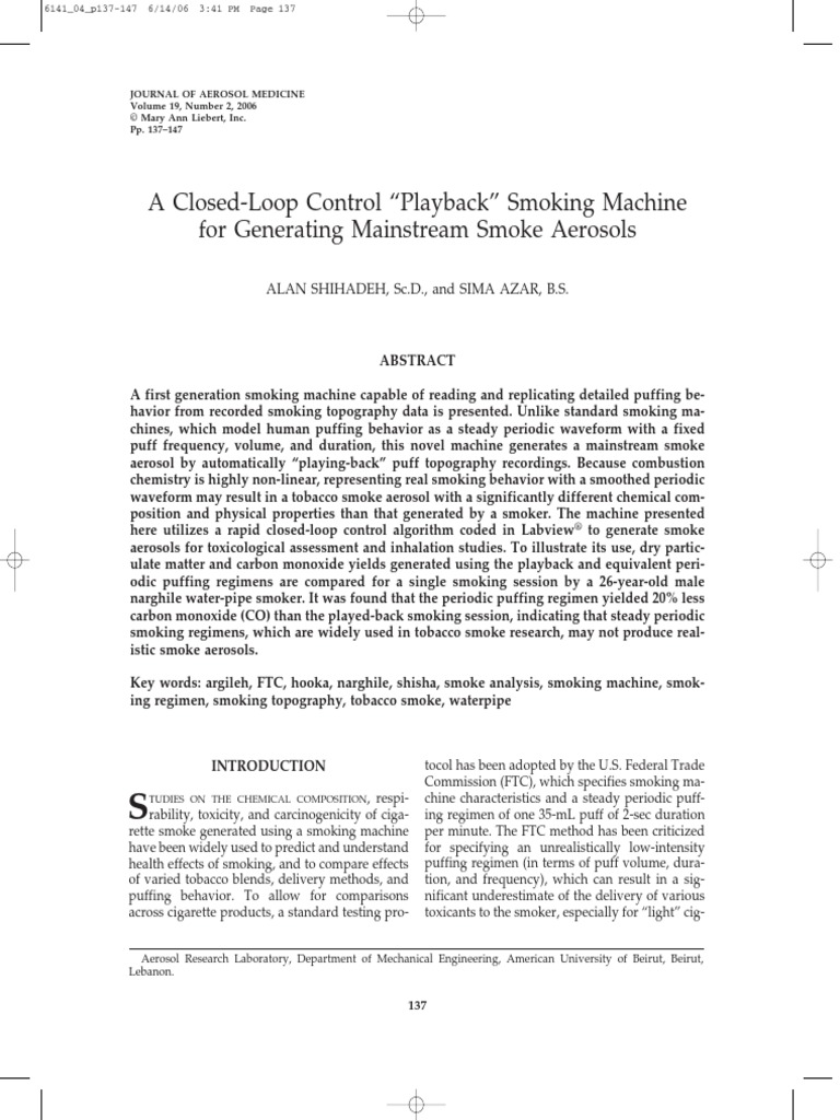 A Closed-Loop Control "Playback" Smoking Machine For Generating ...
