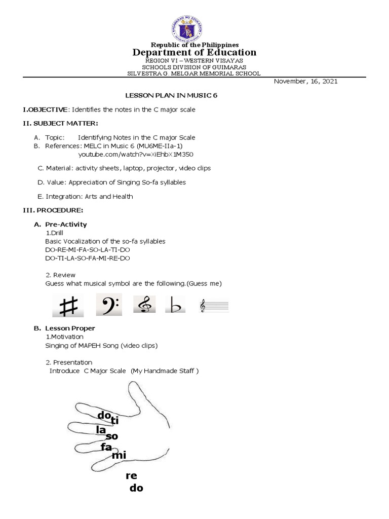 Cot Plan In Music Pdf Scale Music Pitch Music
