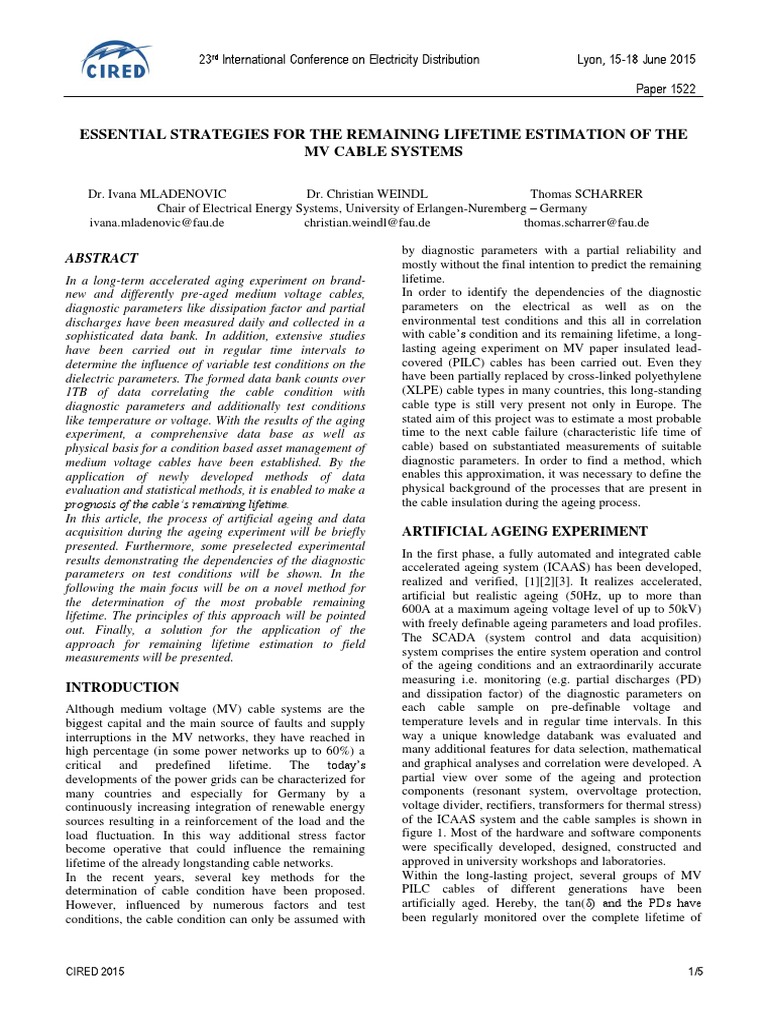 Essential Strategies for Determining the Remaining Lifetime of MV Cable ...