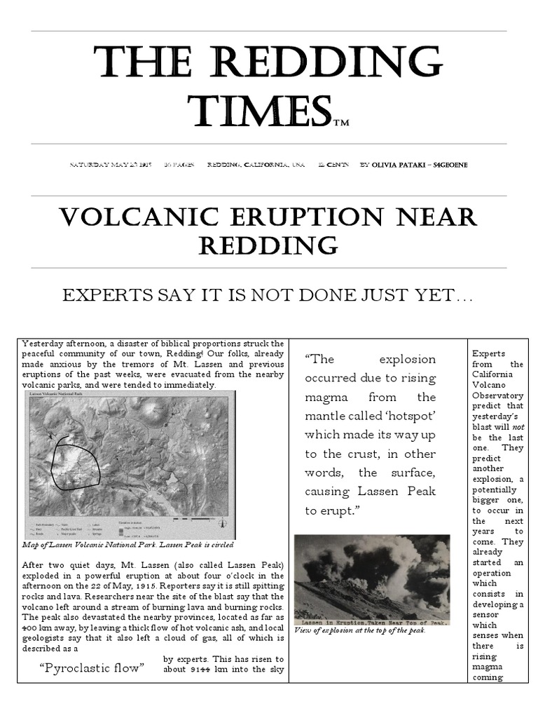 Newspaper Article | PDF | Volcano | Types Of Volcanic Eruptions