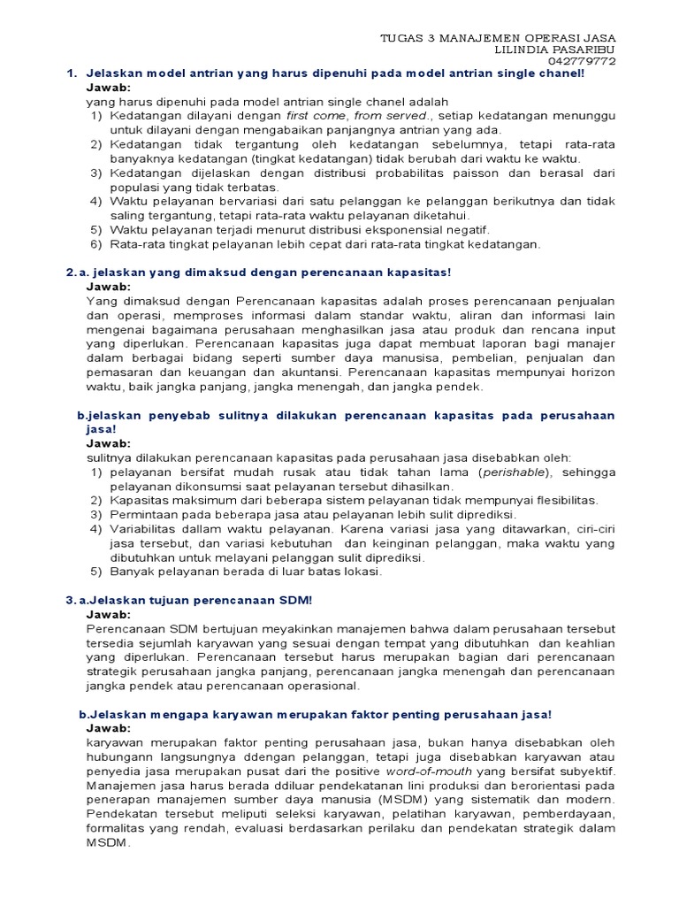 Jawab:: Tugas 3 Manajemen Operasi Jasa Lilindia Pasaribu 042779772 ...
