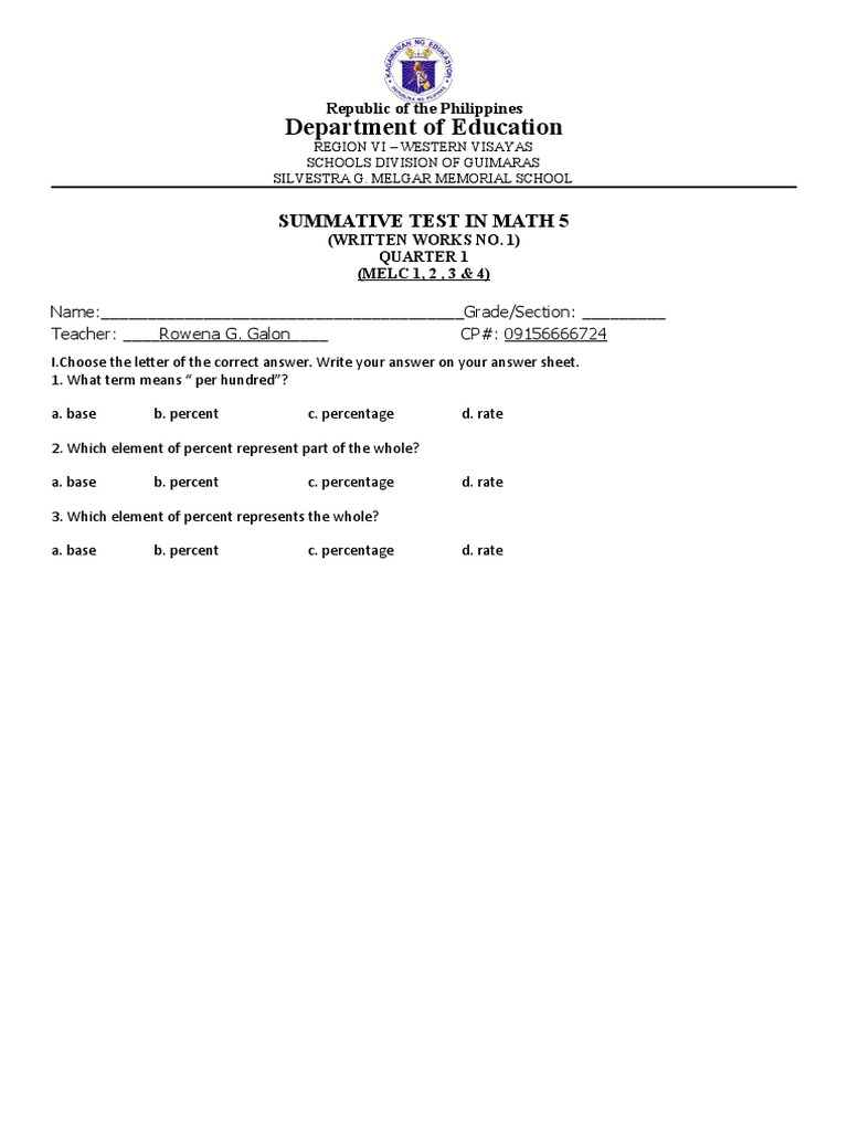 Q3 Math 5 Summative Test #1 | PDF