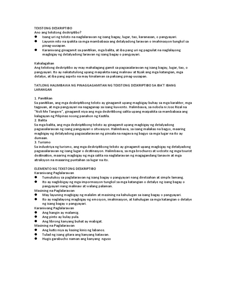 Tekstong Deskriptibo | PDF
