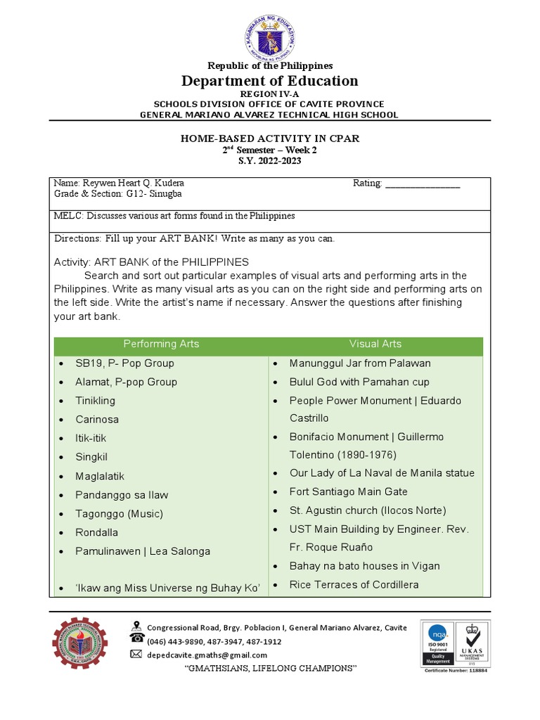 Home Based Learning CPAR Week 2 | PDF | Philippines