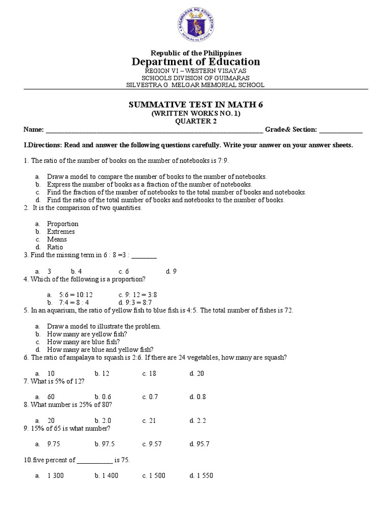 Math 6 Q2 Summative Test Pdf Subtraction Mathematical Objects