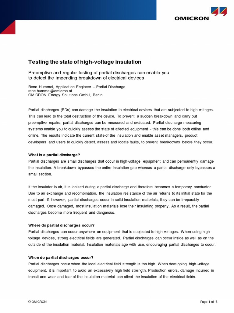 Article Testing The State of High Voltage Insulation Hummel ENU | PDF ...