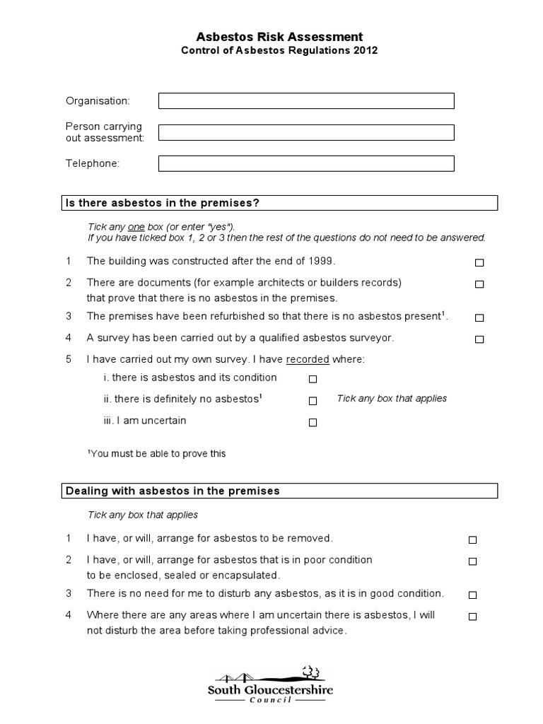 Asbestos Risk Assessment Form | PDF | Asbestos | Labor Relations