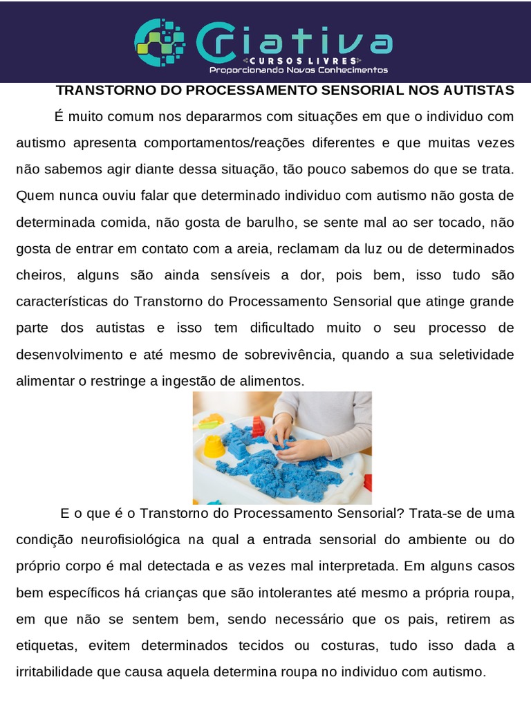 Autismo Transtorno Do Processamento Sensorial | PDF | Espectro do ...