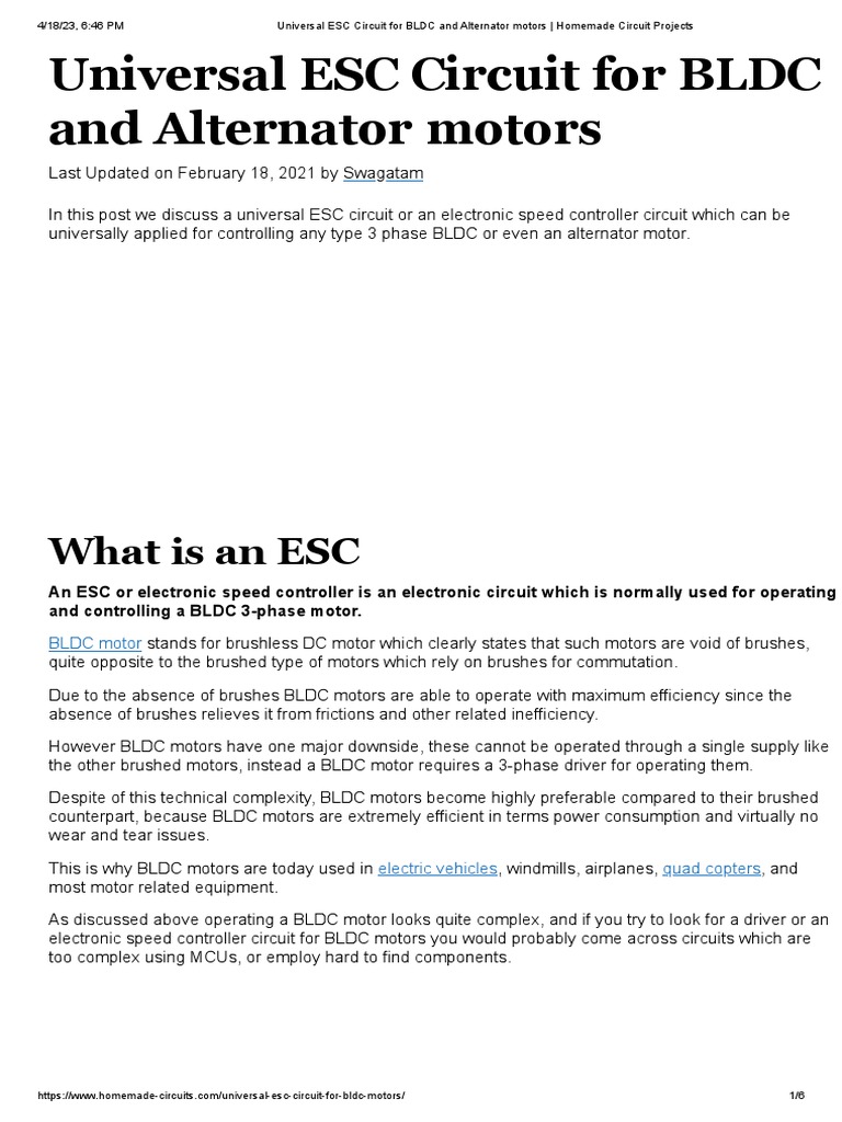 Universal ESC Circuit for BLDC and Alternator motors _ Homemade Circuit ...