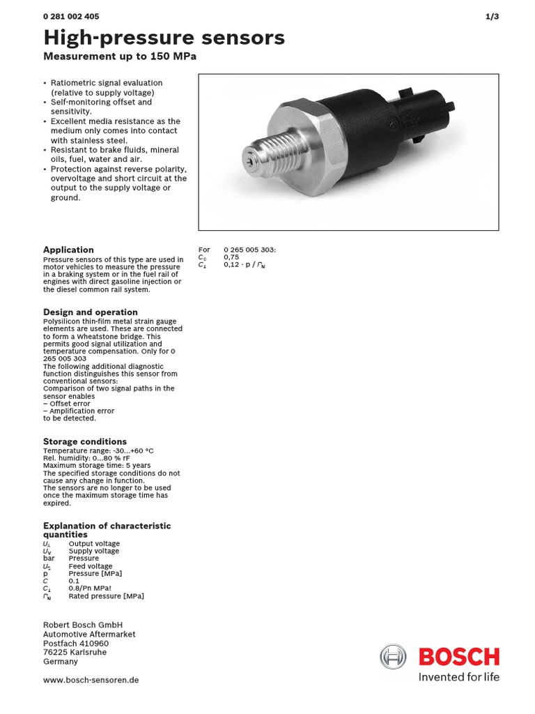 High-Pressure Sensors: Measurement Up To 150 Mpa | PDF | Sensor ...