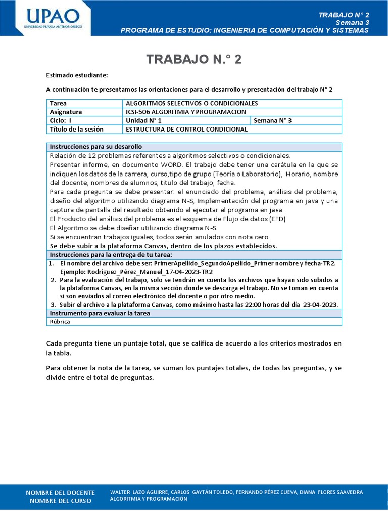 Trabajo #2-Algoritmos Selectivos o Condicionales-1 - TEORIA Lunes 1040am | PDF | Algoritmos ...