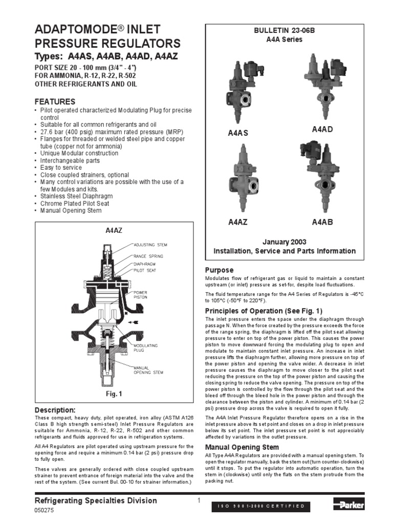 Adaptomode Inlet Pressure Regulators: ® Types: A4AS, A4AB, A4AD, A4AZ ...