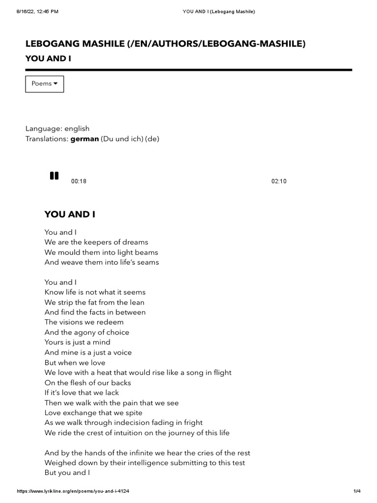 Lebogang Mashile (/En/Authors/Lebogang-Mashile) : You and I | PDF