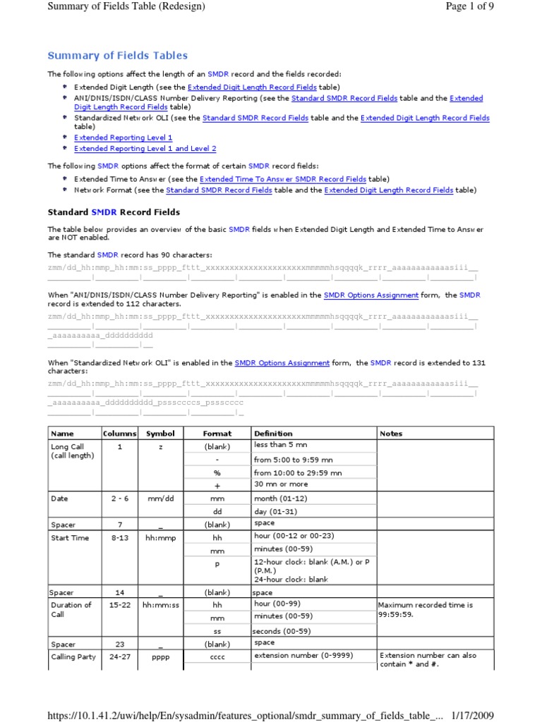 SMDR Record Fields Overview | PDF | Telephony | Computing