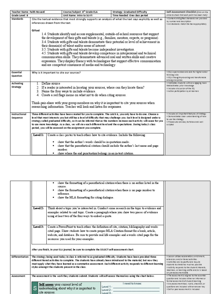 Graduated Difficulty Lesson Plan | PDF | Citation | Communication