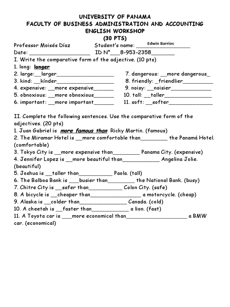 classwork 2-comparative adjectives | PDF
